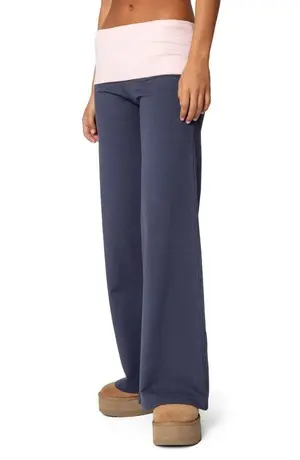 EDIKTED Foldover Wide Leg Pants - Navy
