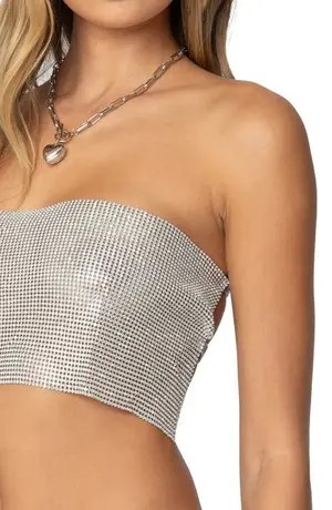 EDIKTED Chainmail Strapless Crop Top