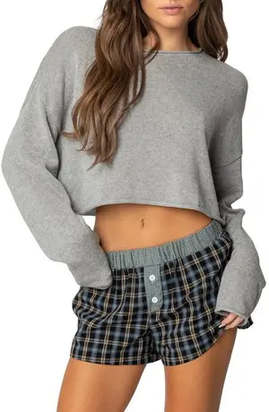 EDIKTED Shyrah Knit Crop Top - Gray-melange