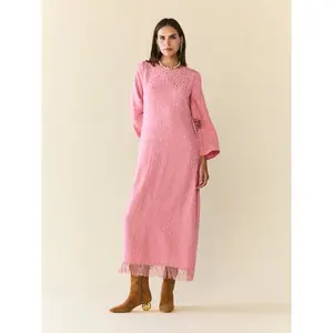 EDDY Jacquard Midi Dress With Fringe Hem - Raspberry