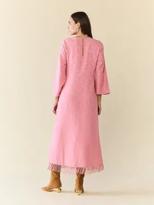 EDDY Jacquard Midi Dress With Fringe Hem - Raspberry