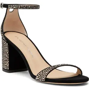 STUART WEITZMAN Nudist Shine Block 75 Sandal - Jet Hematite/ Black