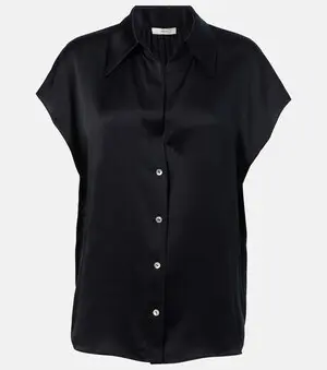 Vince Ruched Silk Satin Top - Black