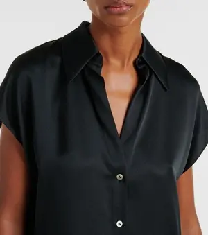 Vince Ruched Silk Satin Top - Black