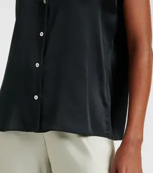 Vince Ruched Silk Satin Top - Black