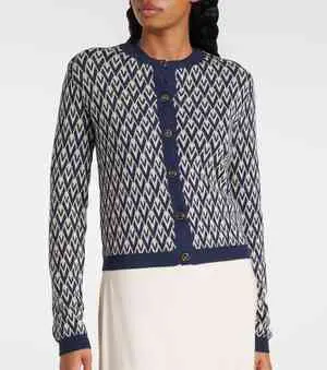 Valentino Garavani Toute La V Virgin Wool Cardigan - Blue