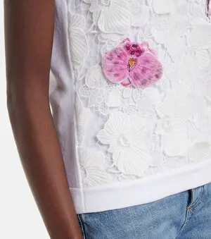 Oscar De La Renta Lace-trimmed Floral-appliqué Top - Multicoloured