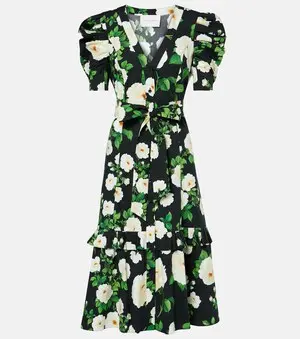 Carolina Herrera Floral Cotton-blend Midi Dress - Black