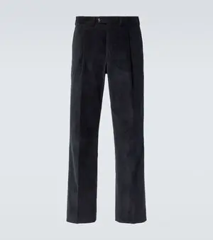 SAMAN AMEL Amo Cotton Corduroy Straight-Leg Pants Black
