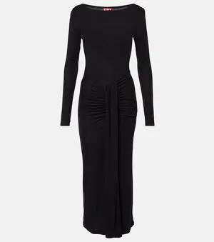 Staud Ruched Jersey Midi Dress - Black