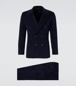 Thom Sweeney Double-breasted Brushed Cotton Suit - Blue
