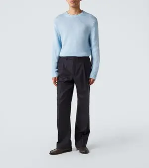 SAMAN AMEL Amo Wool Twill Straight-leg Pants - Blue