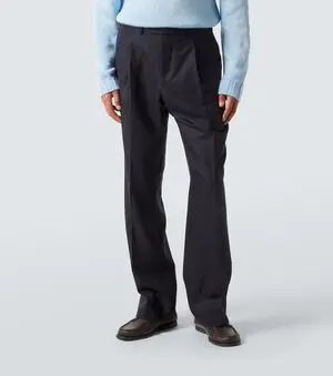 SAMAN AMEL Amo Wool Twill Straight-leg Pants - Blue