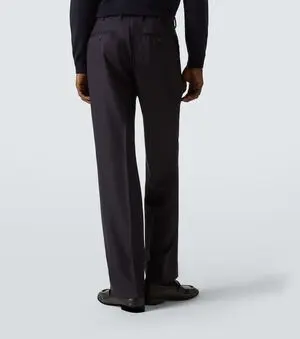 SAMAN AMEL Amo Wool Twill Straight-leg Pants - Blue