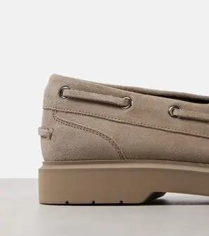 Brunello Cucinelli Monili Suede Boat Shoes - Beige