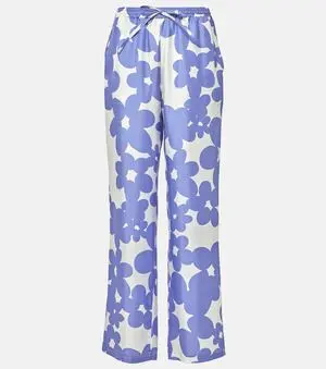 Marni Floral Print Silk Wide-leg Pants - Blue