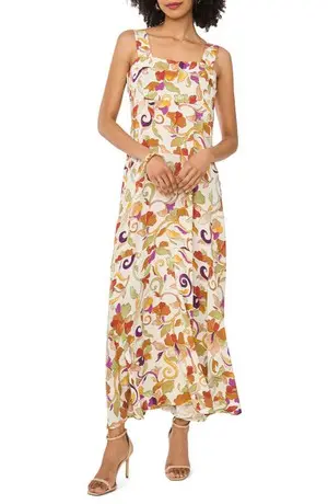 Vince Camuto Print Sleeveless Tiered Maxi Dress - Apple Red