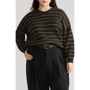Universal Standard Bruno Stripe Rib Sweater - Dark Ash/gold Stripe