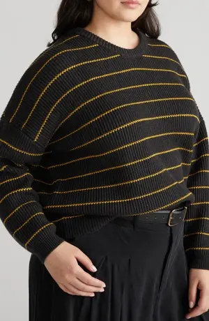 Universal Standard Bruno Stripe Rib Sweater - Dark Ash/gold Stripe