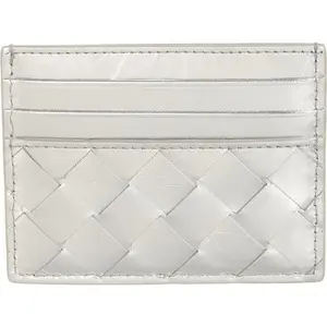 Bottega Veneta Intrecciato Metallic Leather Card Case - 8101 Silverilver