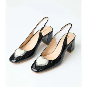 Unique Vintage Heart Leatherette Slingback Heels - Black & White Heart