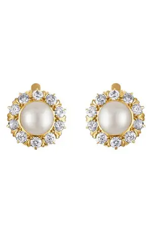 MINDI MOND Reconcieved Victorian Stud Earrings - Gold/ Diamond/ Pearl