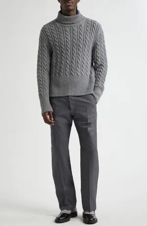 Thom Browne Classic Cable Knit Cashmere Turtleneck Sweater