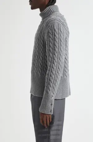 Thom Browne Classic Cable Knit Cashmere Turtleneck Sweater