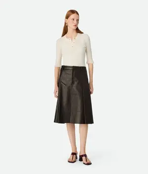 Bottega Veneta Leather Pleated Midi Skirt