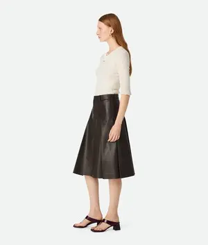 Bottega Veneta Leather Pleated Midi Skirt