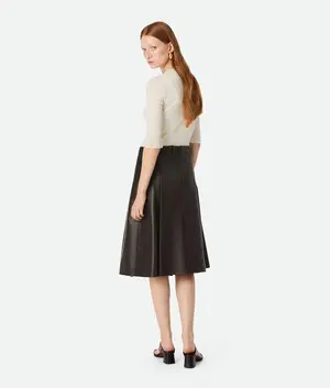 Bottega Veneta Leather Pleated Midi Skirt