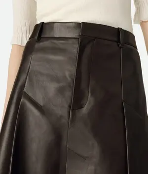 Bottega Veneta Leather Pleated Midi Skirt
