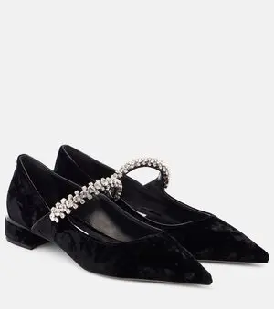 JIMMY CHOO Bing Embellished Velvet Ballet Flats