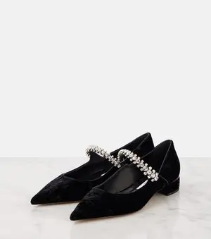 JIMMY CHOO Bing Embellished Velvet Ballet Flats