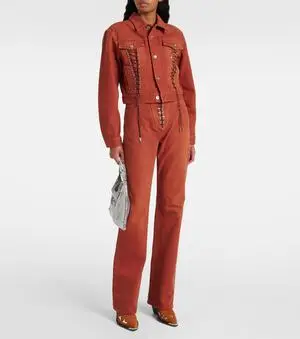 Rabanne Cropped Denim Jacket With Lace-up Detail