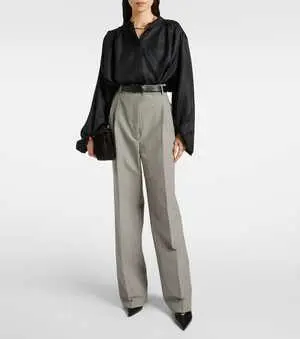 RÓHE Gingham Wool-blend Wide-leg Pants