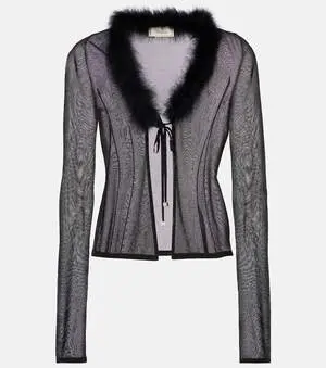 Blumarine Feather-trimmed Cardigan - Black