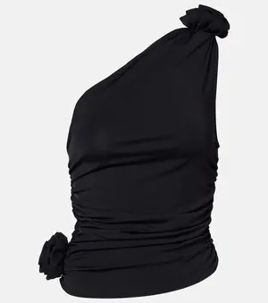 Magda Butrym Floral-appliqué One-shoulder Jersey Top - Black