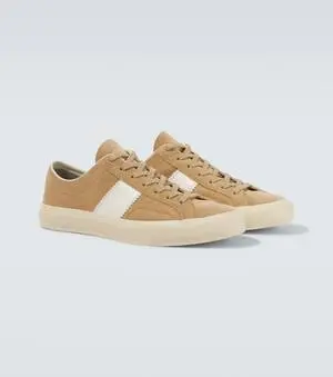 TOM FORD Cambridge Leather-trimmed Suede Sneakers - Beige