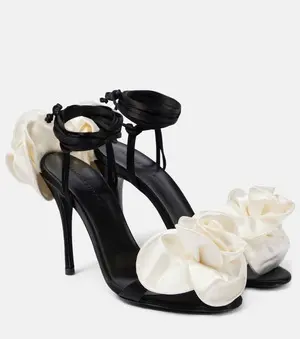 Magda Butrym 105 Floral-appliqué Satin Sandals - Black