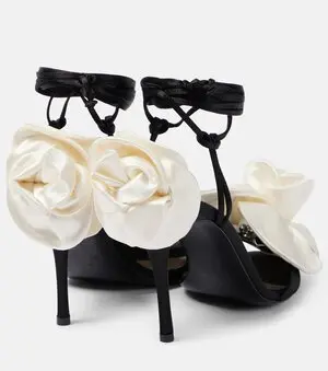 Magda Butrym 105 Floral-appliqué Satin Sandals - Black