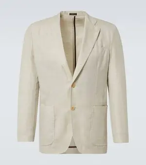 Rubinacci Herringbone Wool, Silk, And Linen Blazer - Neutrals