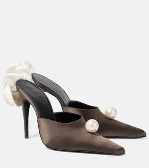 Magda Butrym Floral-appliqué Satin Mules - Brown