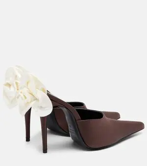 Magda Butrym Floral Appliqué Satin Mules - Brown
