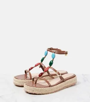 GIANVITO ROSSI Shanti Leather Espadrille Sandals - Beige