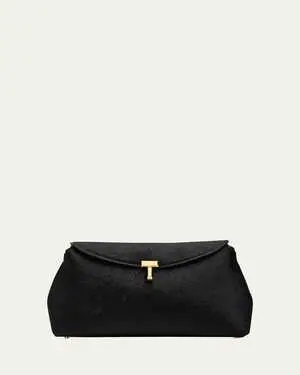 TOTEME T-lock Flap Horsehair Clutch - Black