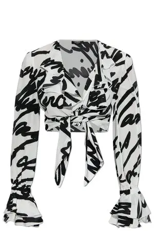 Balmain Love Letter Ruffled Silk Shirt - Black