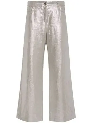 Max Mara S MAX MARA Malika Coated Linen Flared Pants - Silver