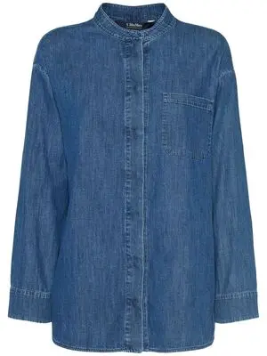 Max Mara S MAX MARA Unito Denim Korean Collar Shirt - Blue