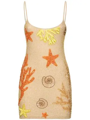 leslie amon beaded dress Seashore Hand-Beaded Mesh Mini In Multicolor - 49% Off SIZE:3 from shoulder daylight VC Birthday Party Dresses